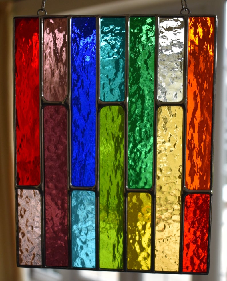 Rainbow Stained Glass Suncatcher Abstract Geometric Panel Colour ...