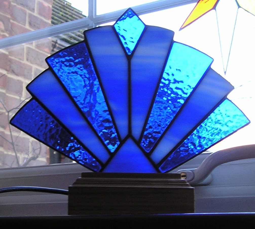 Art Deco Style Stained Glass Fan Lamp Tiffany Table Lamp - Etsy