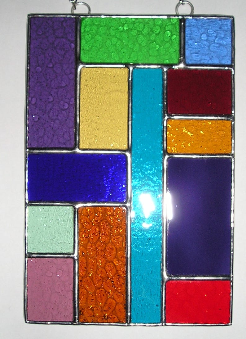 Rainbow Stained Glass Suncatcher Panel Abstract Geometric - Etsy