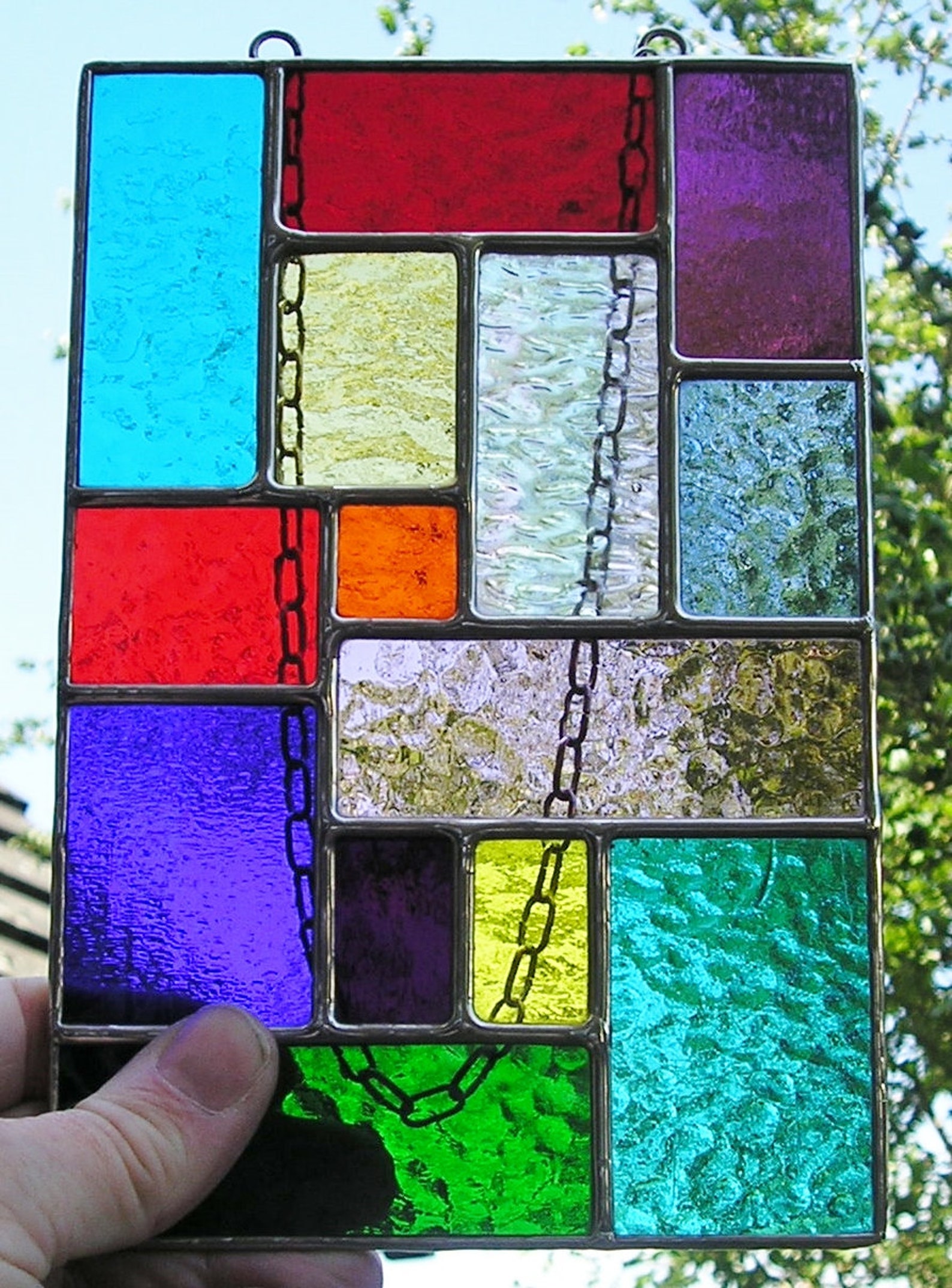 Rainbow Stained Glass Suncatcher Panel Abstract Geometric - Etsy