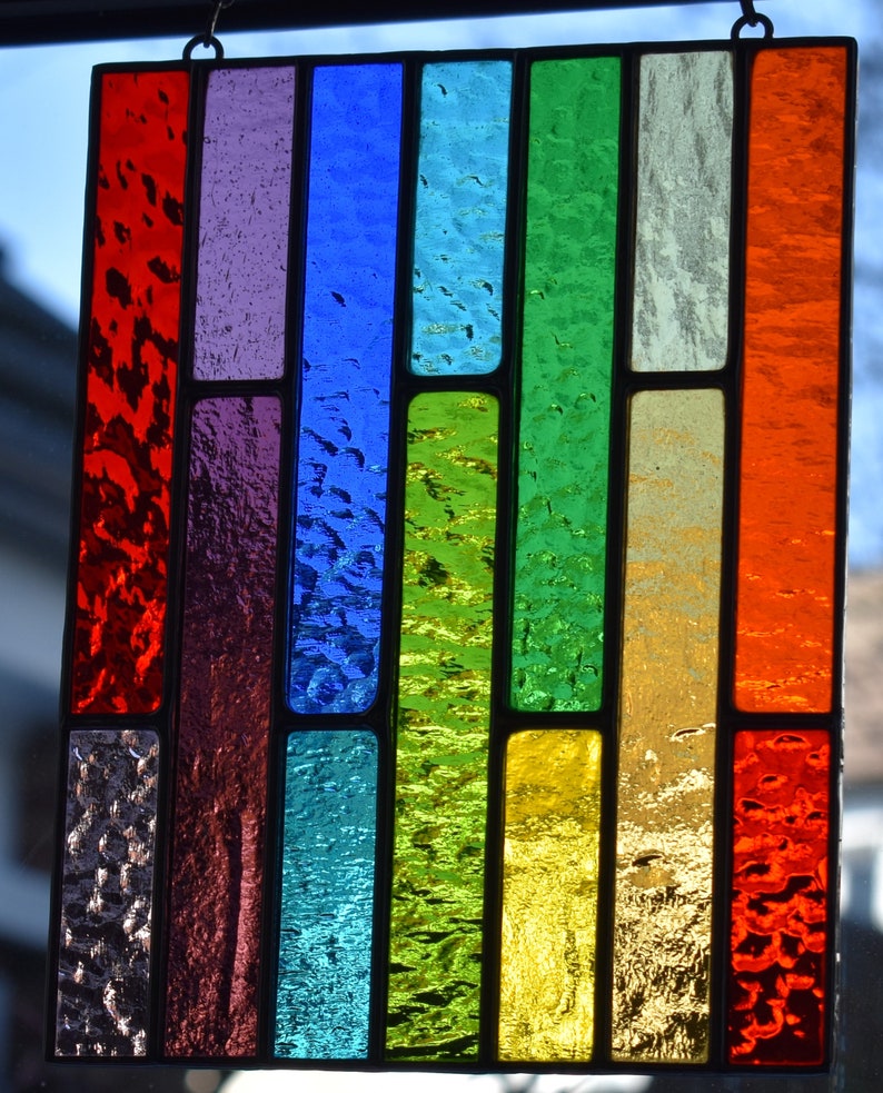 Rainbow Stained Glass Suncatcher Abstract Geometric Panel - Etsy