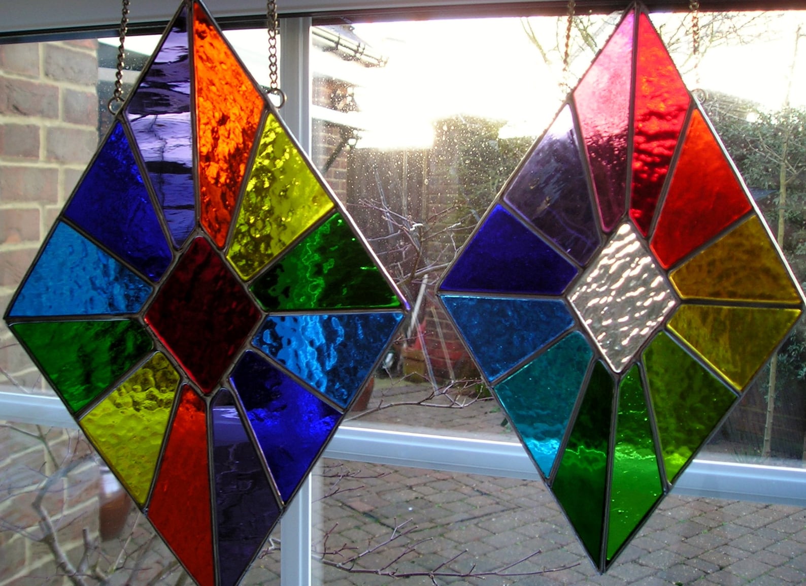 Stained Glass Rainbow Diamond Shape Suncatcher Abstract | Etsy