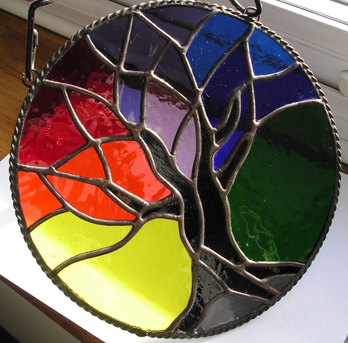 Stained Glass Rainbow Tree of Life Rainbow Suncatcher Roundal | Etsy