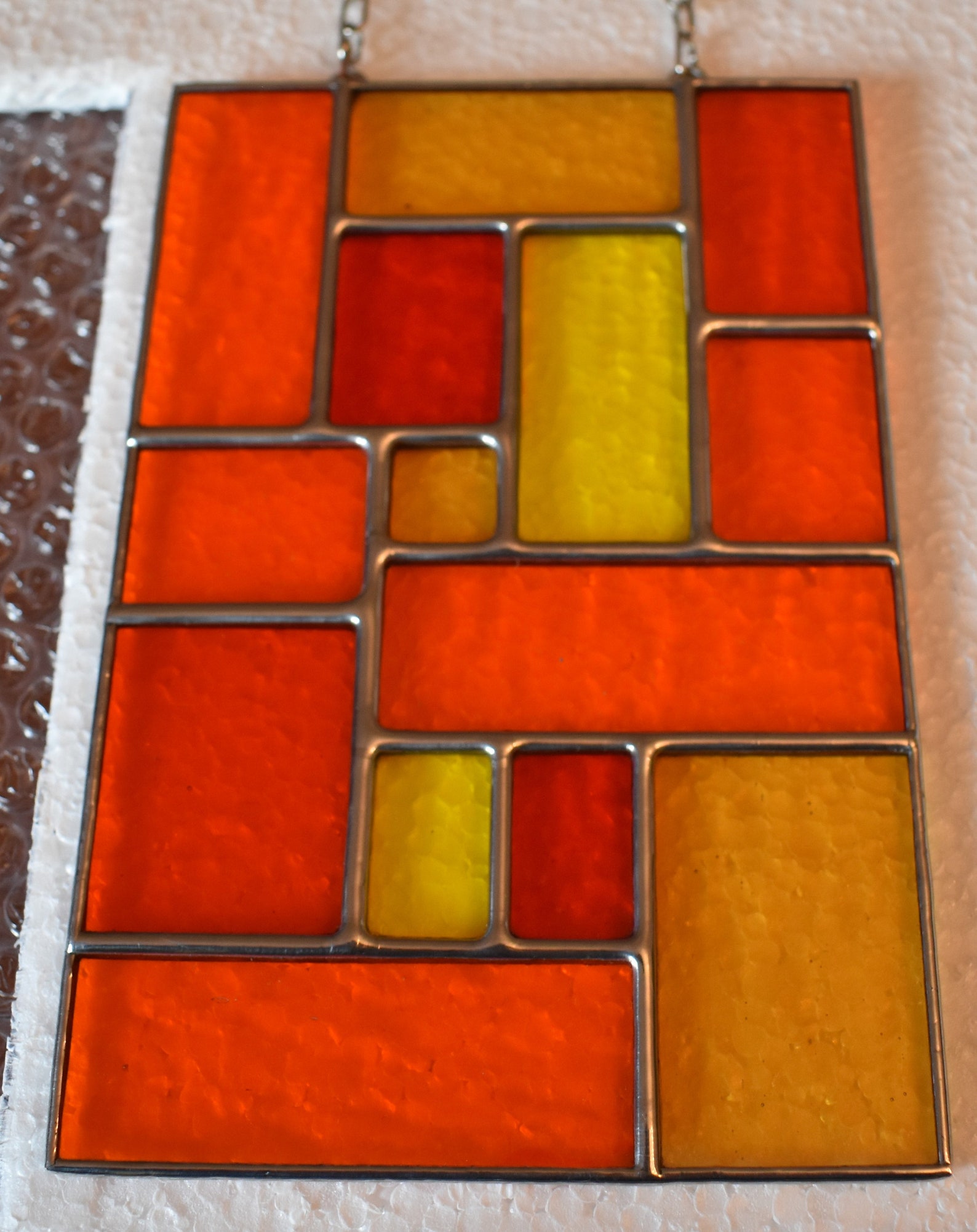 Orange and Yellow Dream Stained Glass Abstract Geometric Panel Stained ...