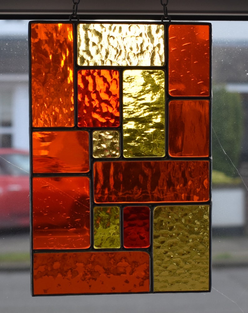 Orange and Yellow Dream Stained Glass Abstract Geometric Panel Stained ...