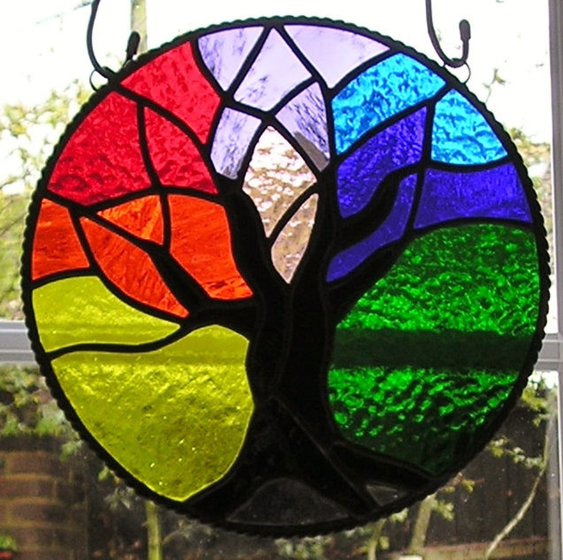 Stained Glass Rainbow Tree of Life Rainbow Suncatcher Roundal | Etsy