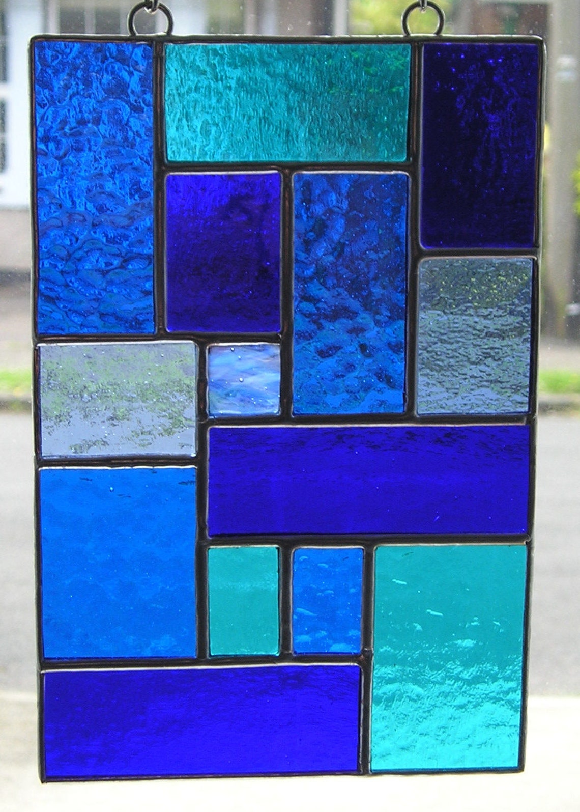 Stained Glass Abstract Geometric Panel Stained Glass Suncatcher in ...
