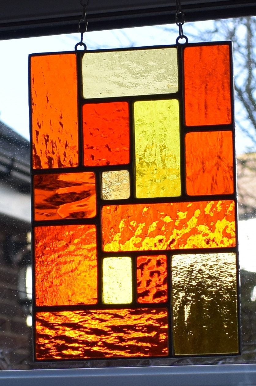 Orange and Yellow Dream Stained Glass Abstract Geometric Panel Stained ...