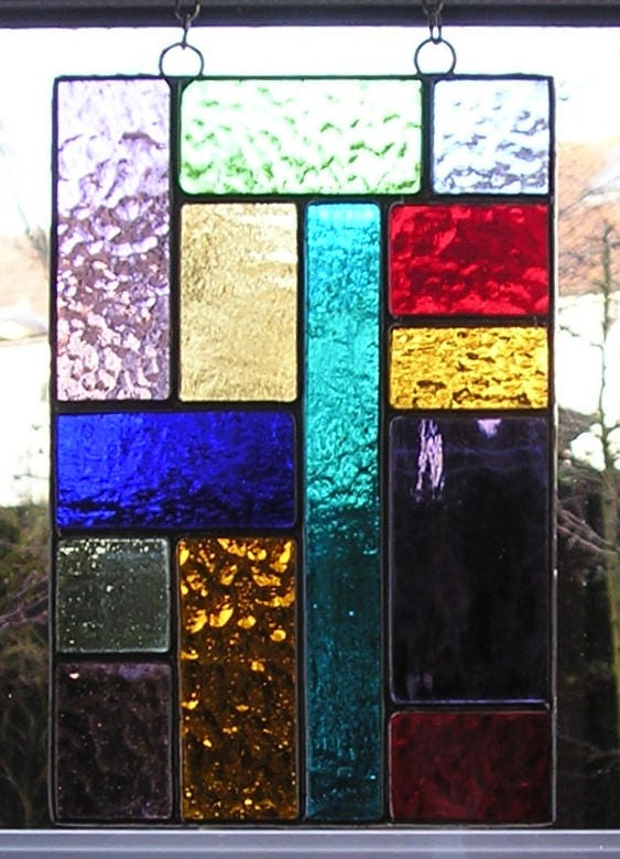 Rainbow Stained Glass Suncatcher Panel Abstract Geometric | Etsy