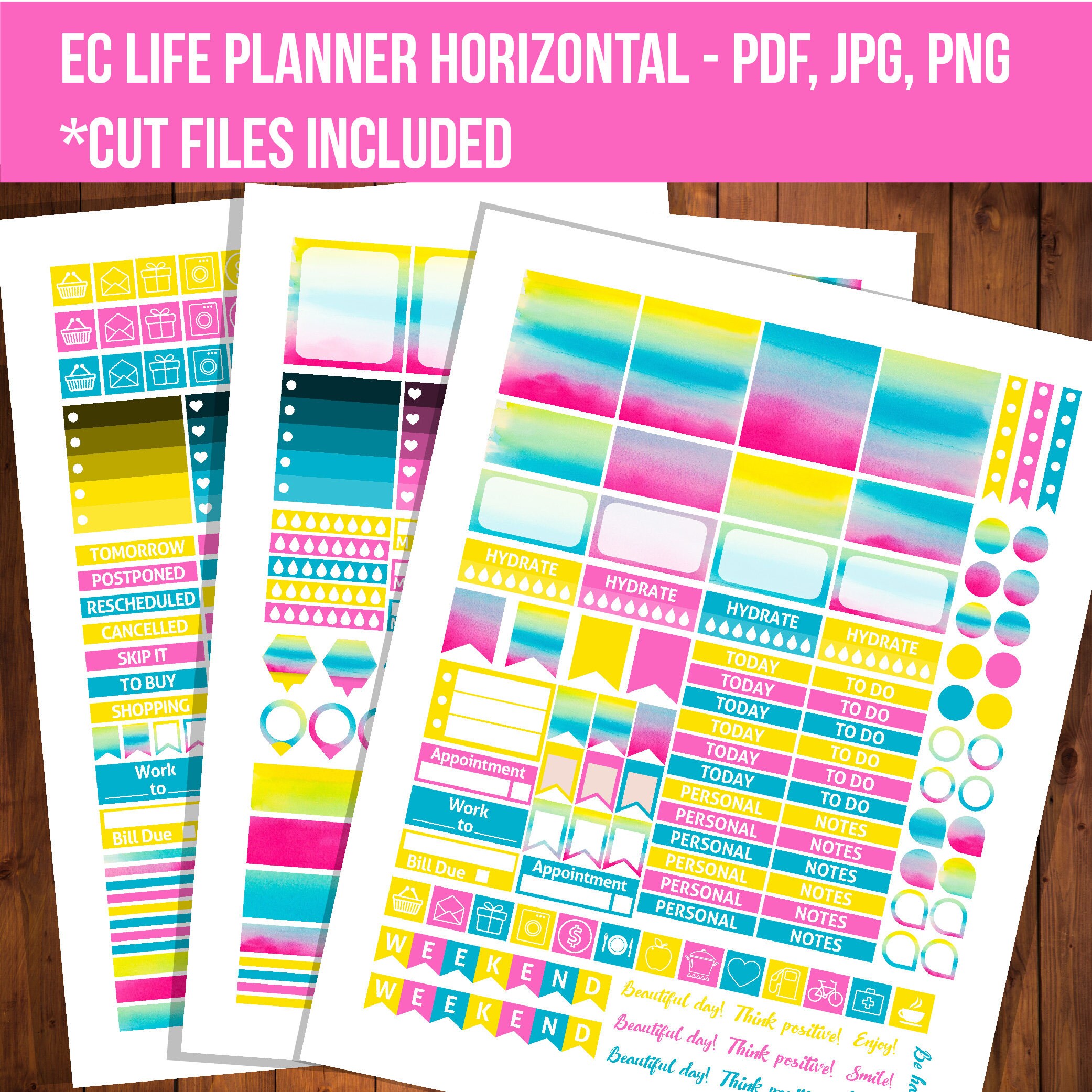 Rainbow Printable Stickers Erin Condren Horizontal Planner - Etsy