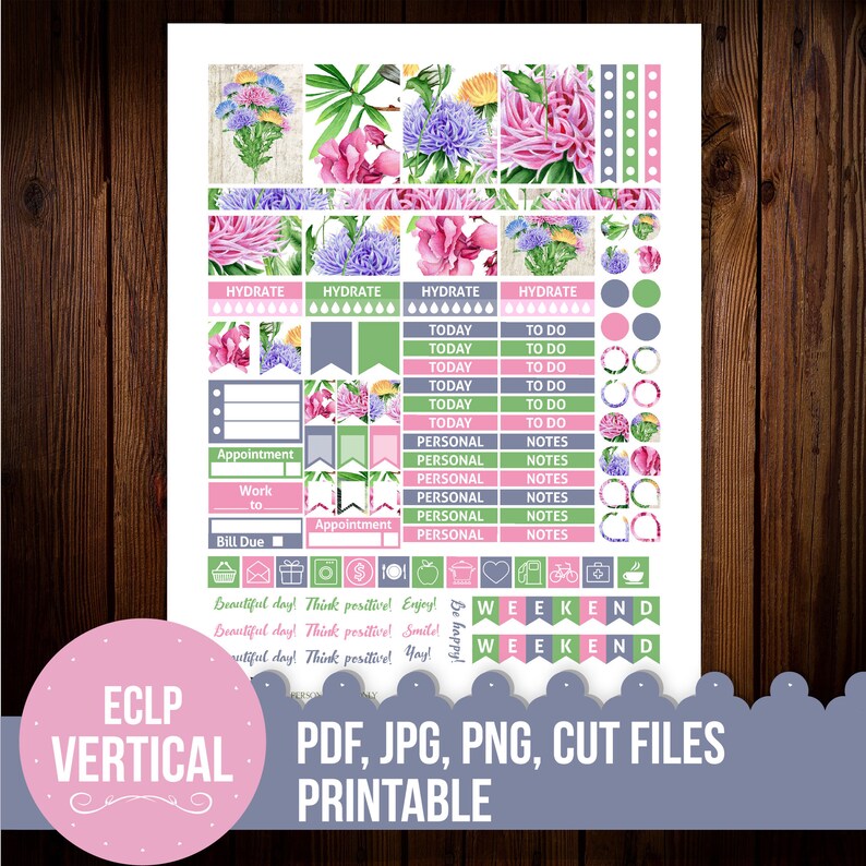 Floral Weekly Planner Stickers, EC Planner Stickers, Cut Files, Floral ...