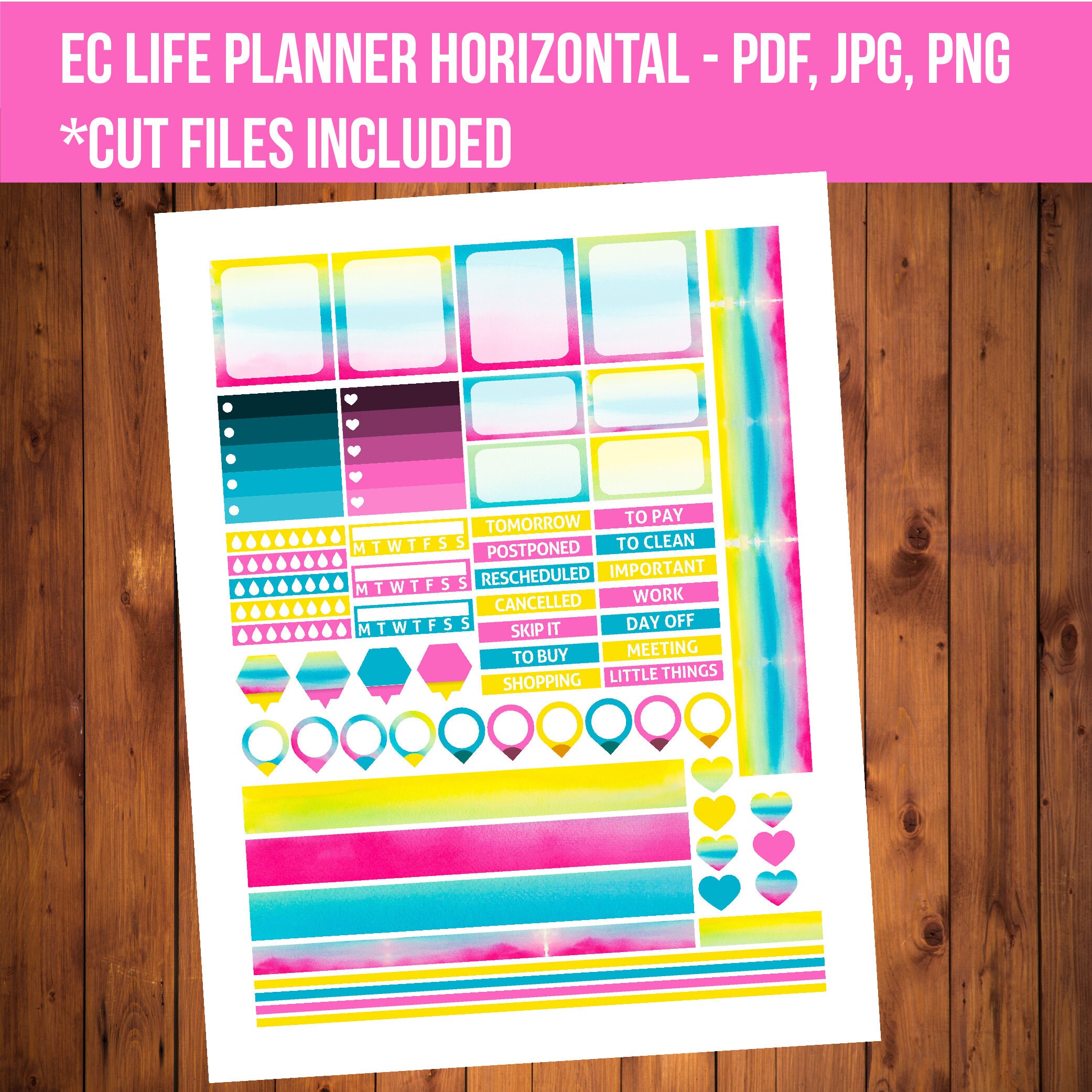 Rainbow Printable Stickers Erin Condren Horizontal Planner - Etsy