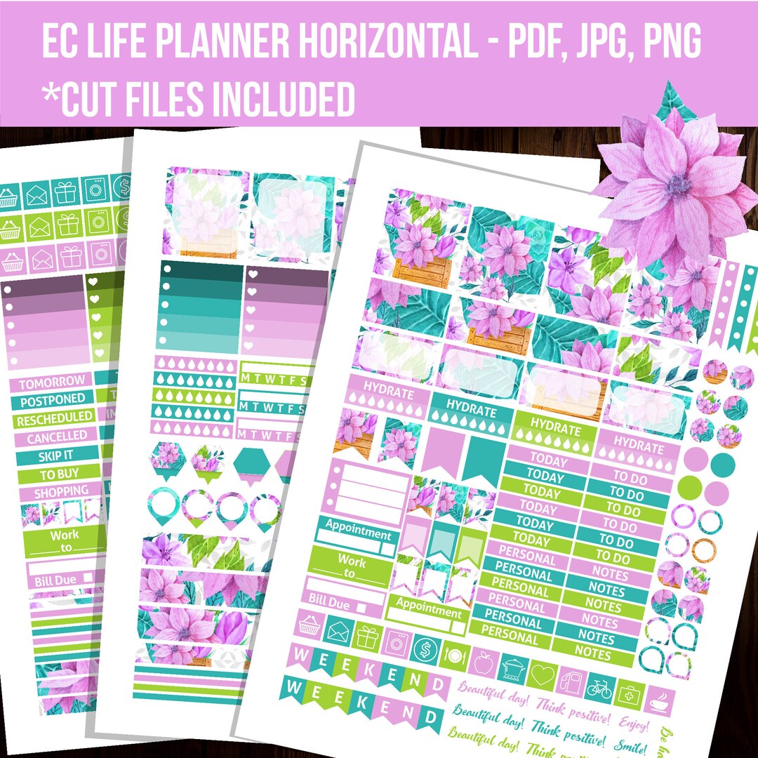 Floral Watercolor Printable Stickers Horizontal Planner - Etsy