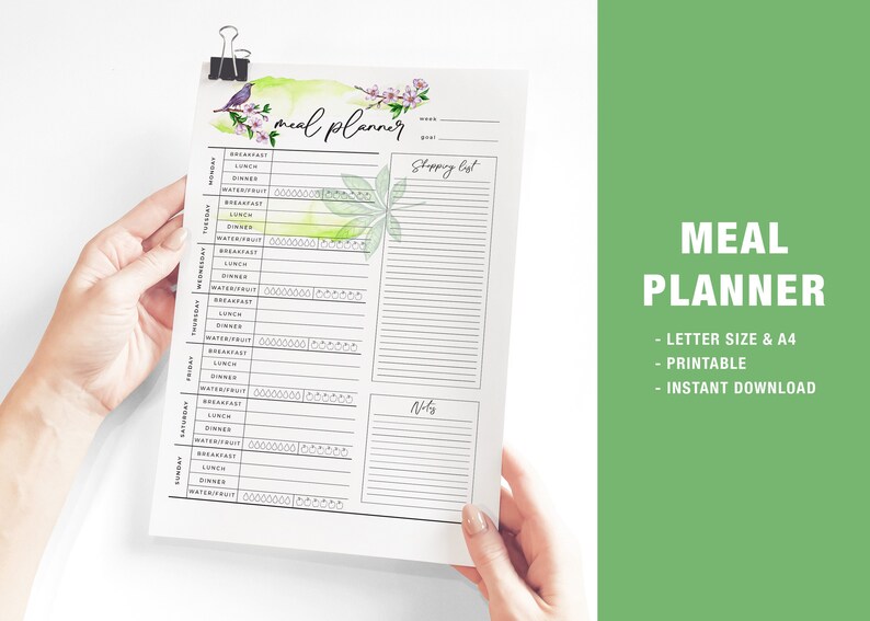 Meal Tracker Printable, Weekly Food Diary, Meal Planner, Food Journal ...