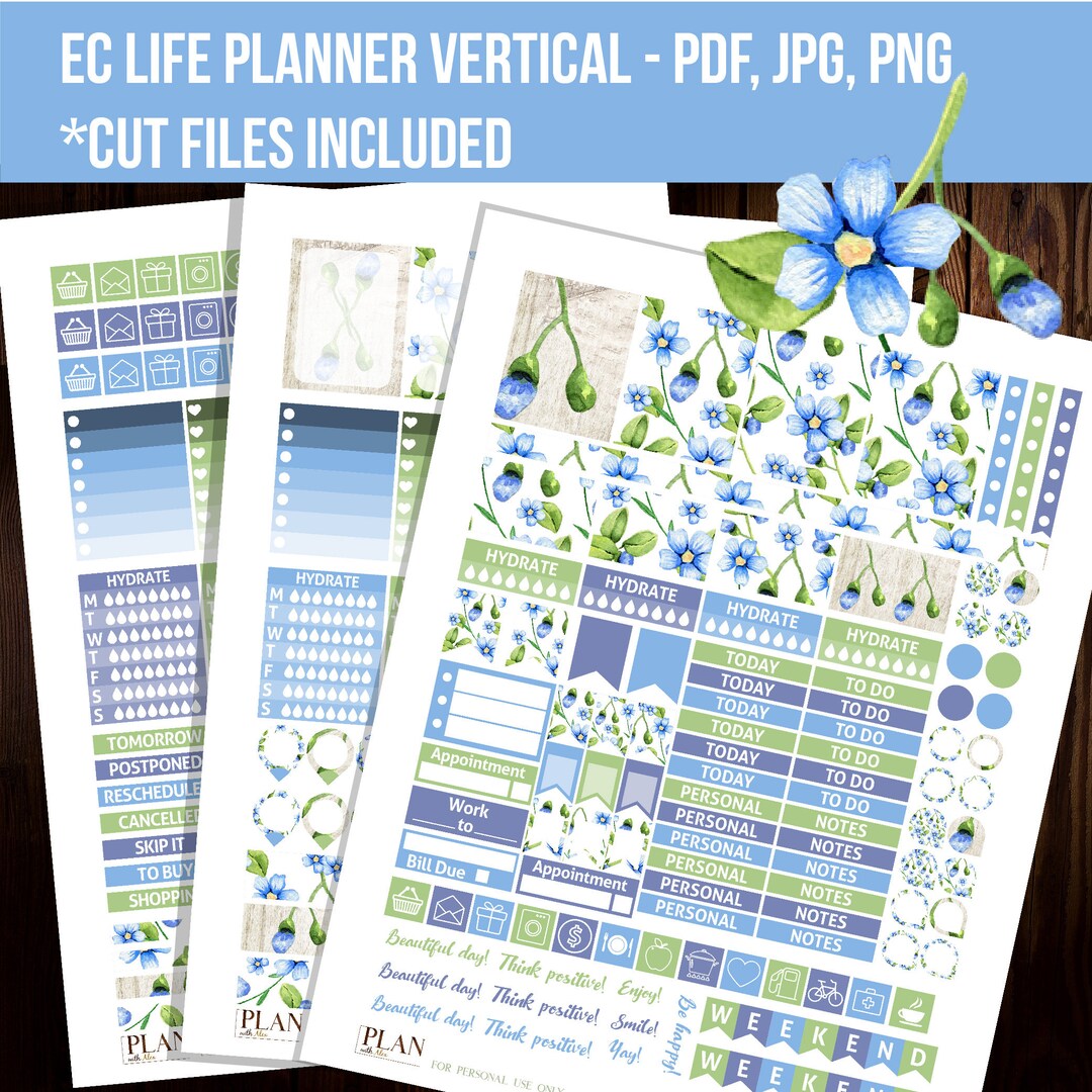 Printable Erin Condren Planner Stickers, Weekly Kit, Cut Files, Floral ...