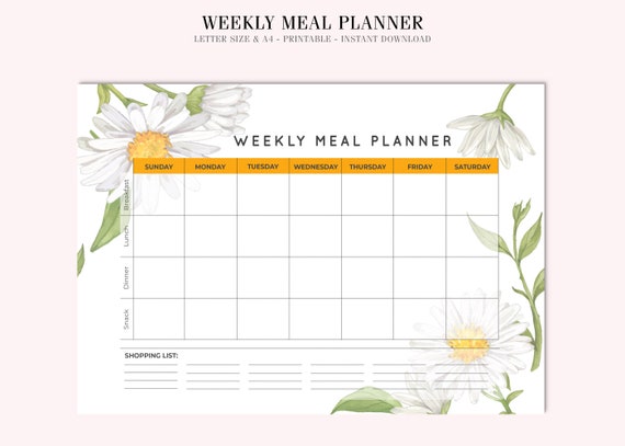 Food Journal Printable Meal Tracker Printable Weekly Food - Etsy