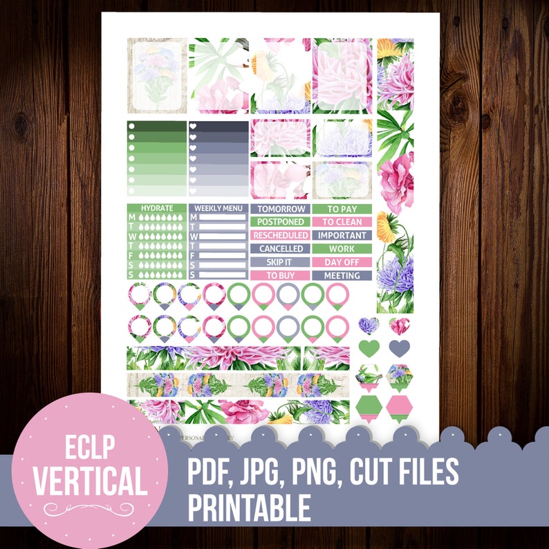 Floral Weekly Planner Stickers, EC Planner Stickers, Cut Files, Floral ...