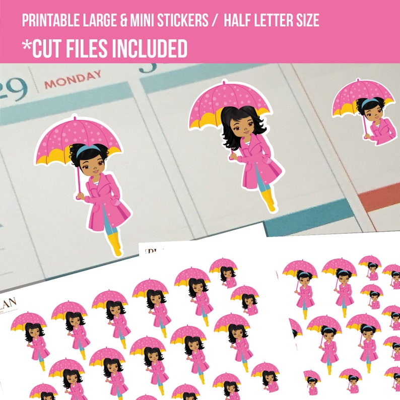 Rainy Day Stickers Girl Stickers Erin Condren Planner - Etsy