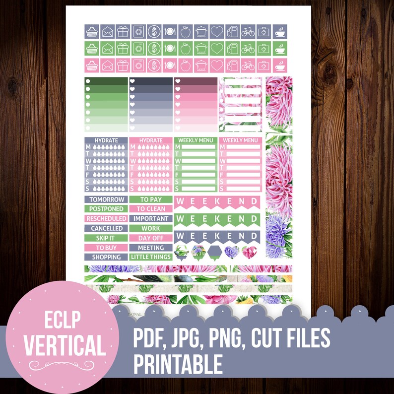 Floral Weekly Planner Stickers, EC Planner Stickers, Cut Files, Floral ...