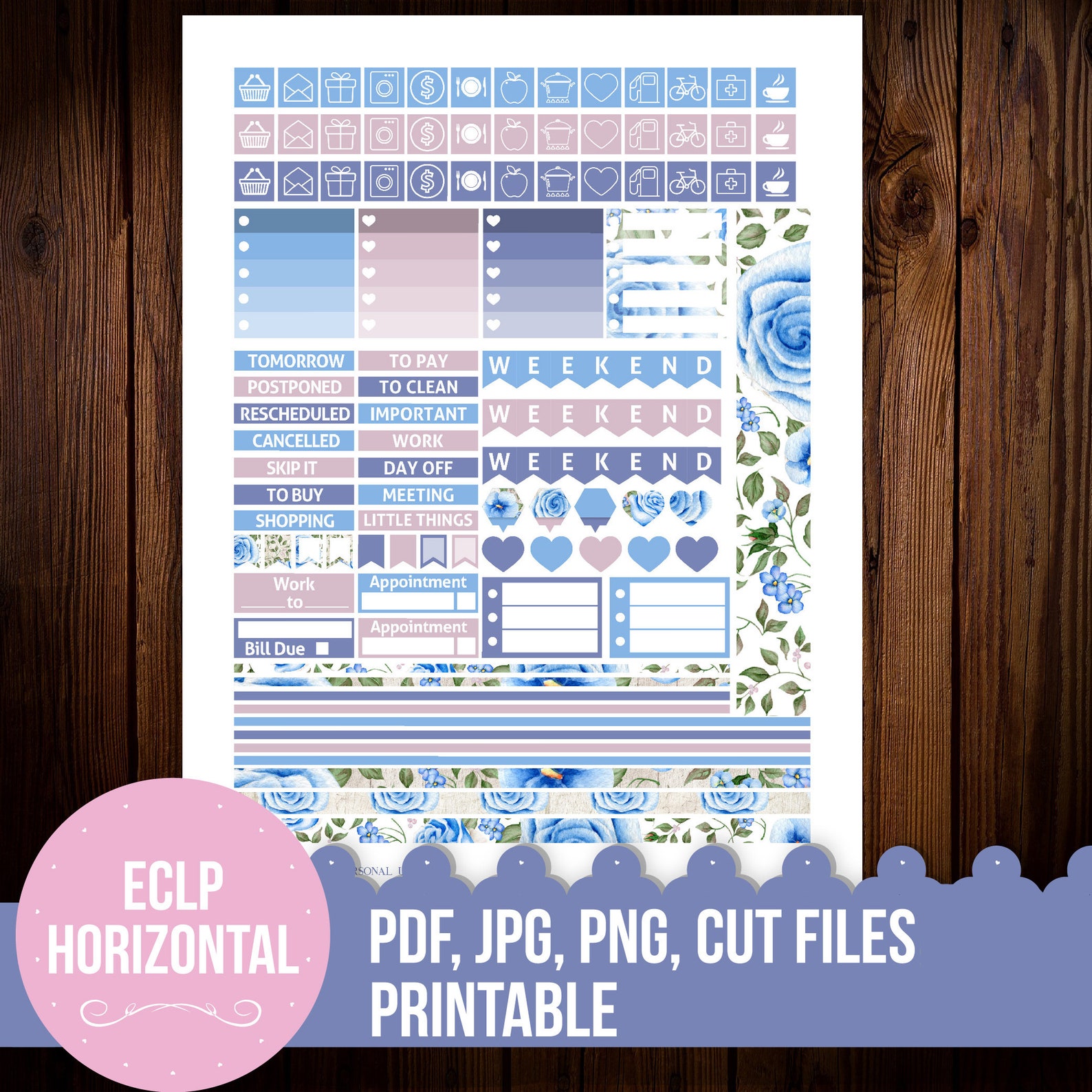 Watercolor Weekly Printable Planner Stickers, Weekly Planner Stickers ...