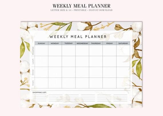 Meal Tracker Printable Weekly Food Diary Meal Planner Food - Etsy