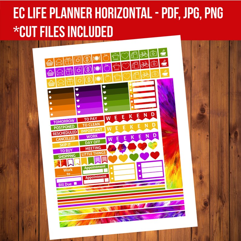 Rainbow Printable Stickers, Erin Condren Horizontal Planner Stickers ...