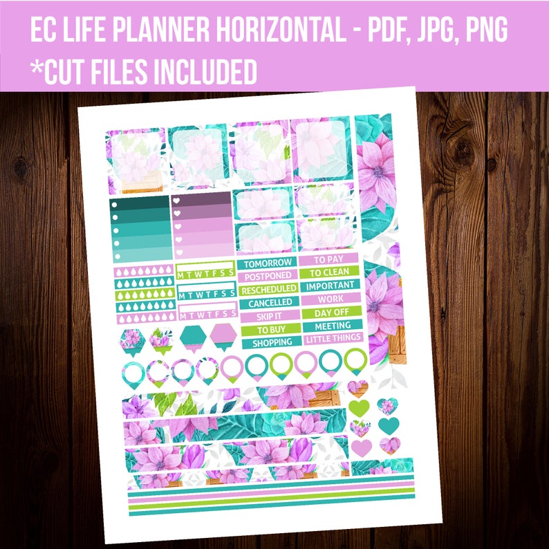 Floral Watercolor Printable Stickers Horizontal Planner | Etsy