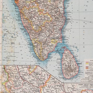 Map of the Indian Peninsula / Color Map / Original / German World Atlas ...