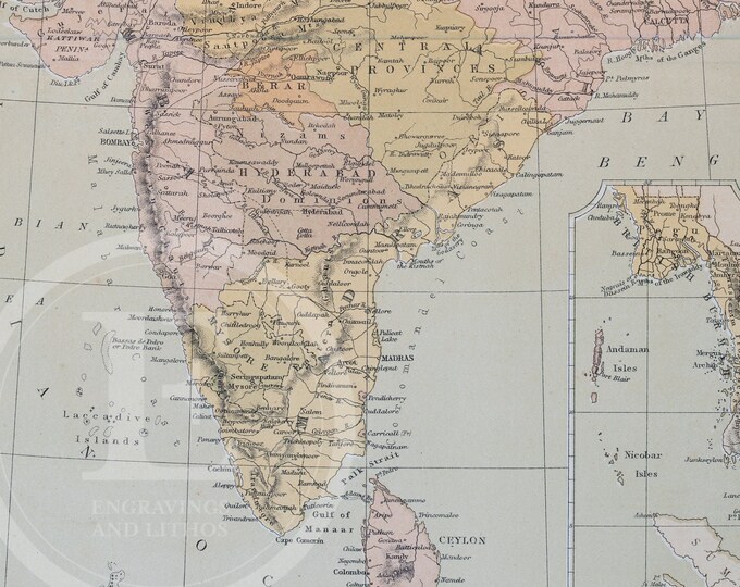 Circa 1860 Steel Engraved Map of India - Etsy
