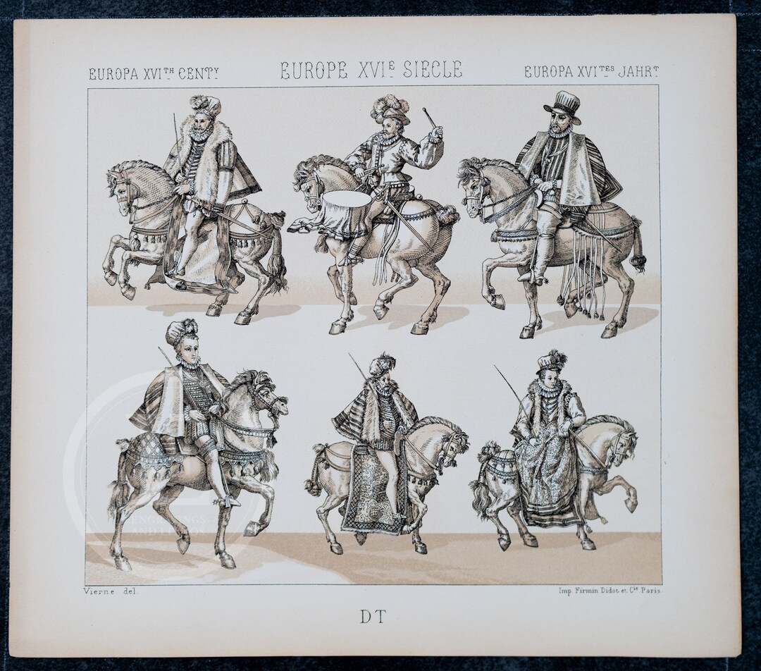 European Nobility Horse Riders Costumes From 16th Century by A. Racinet ...