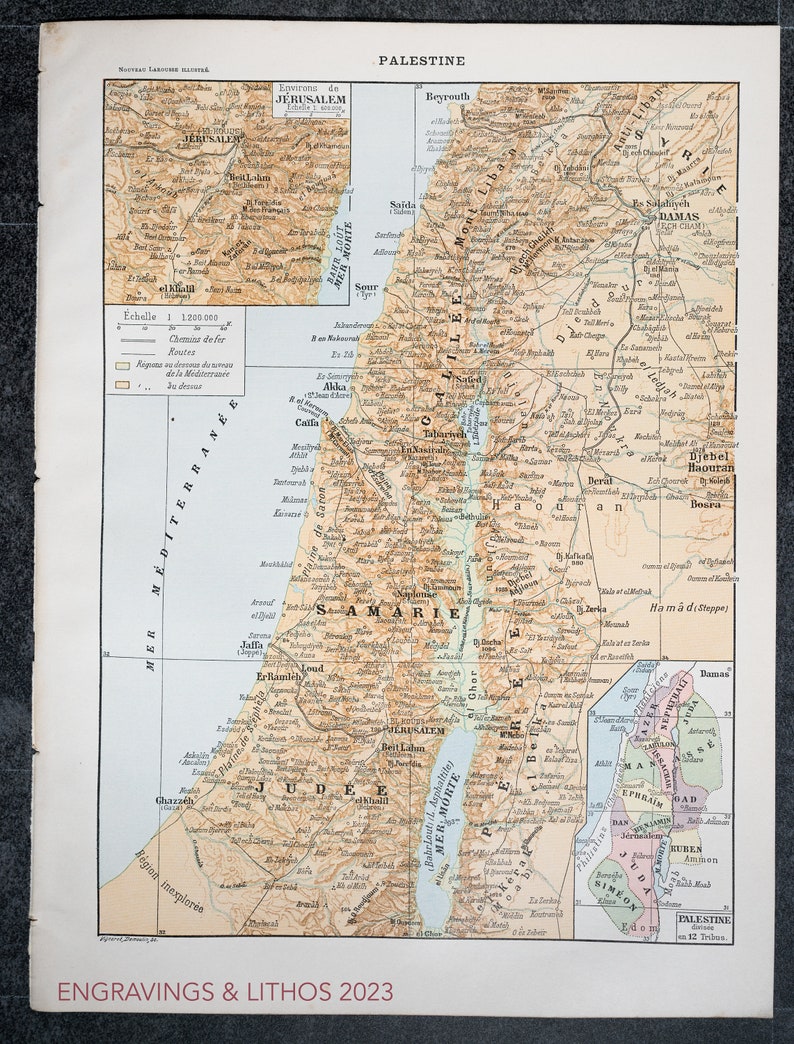 Map of Palestine From "le Noveau Larousse Illustré Edition " - Original ...