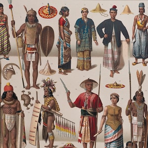 1888 Oceania Costumes and Traditions by Racinet - Original Color ...