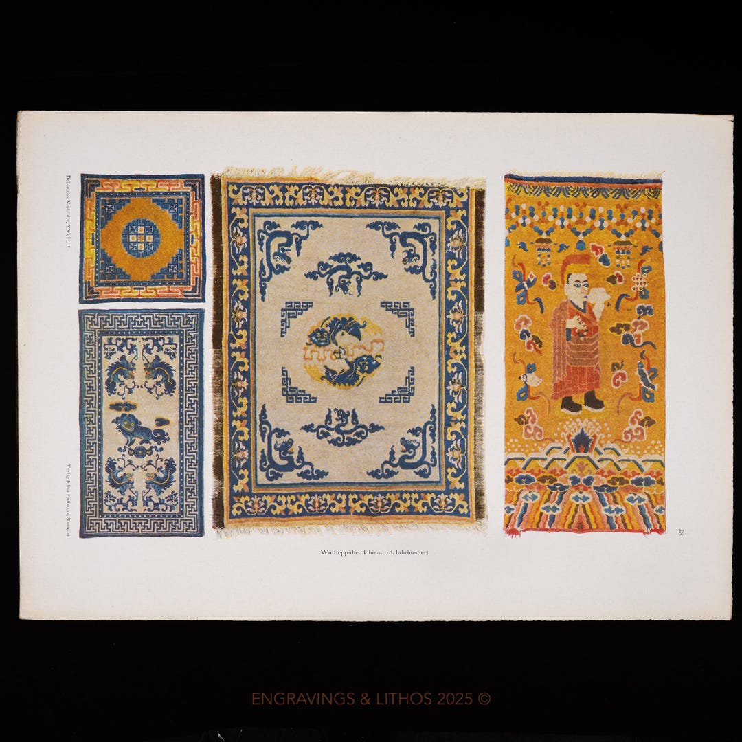 CHINESE WOOL CARPET - 18th Century Imperial Textile Designs - 1926 ...