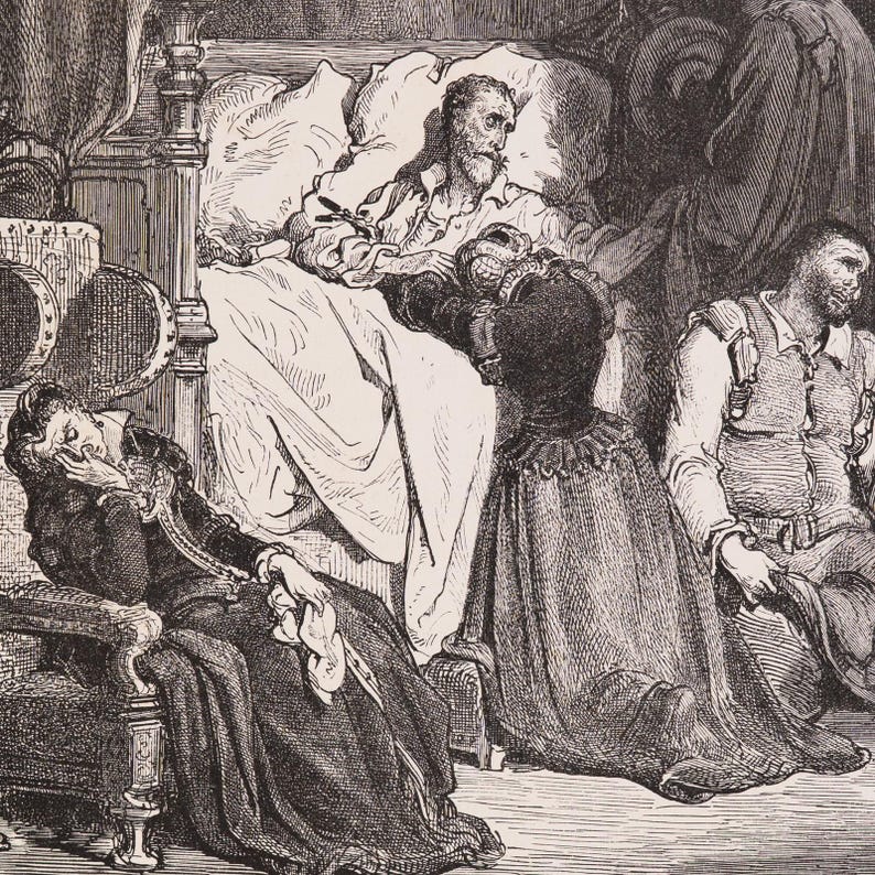 The Death of Don Quixote – 1875 Engraving From Cervantes’ Don Quijote ...