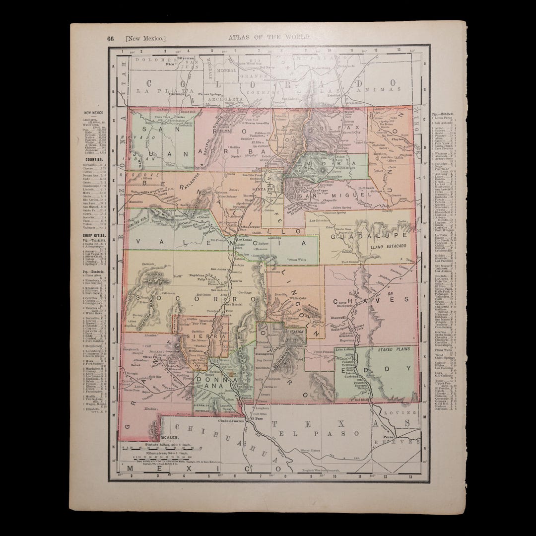 1897 NEW MEXICO, USA - Original Map From Rand Mcnally and Company Atlas ...