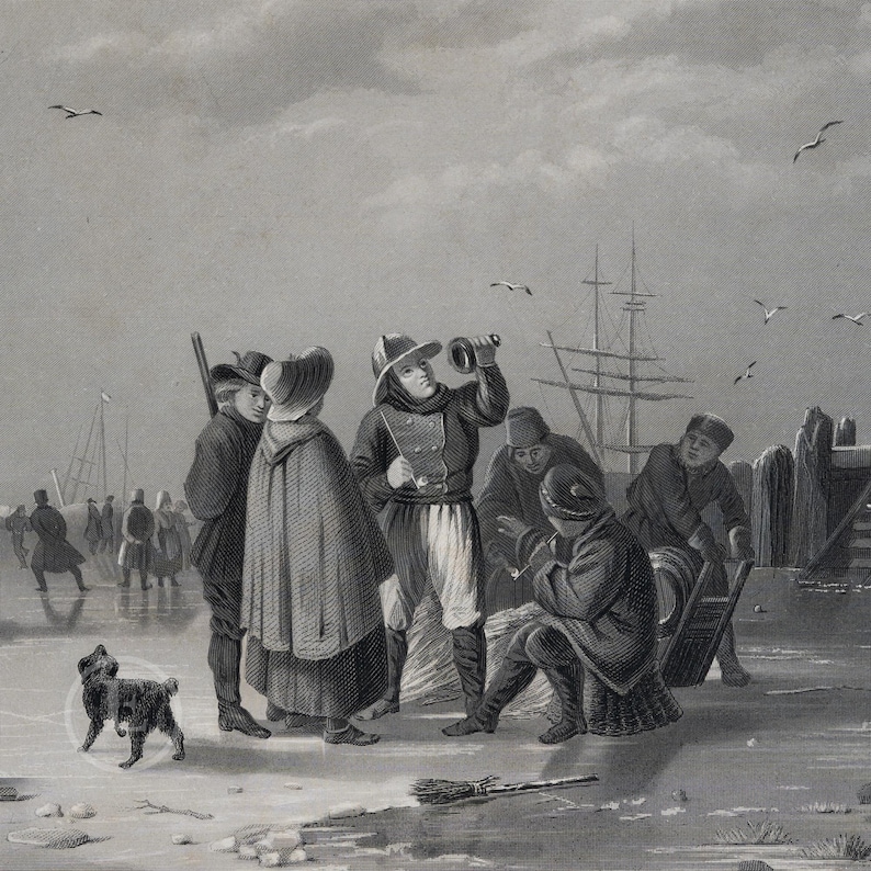 1855 WINTER AMUSEMENTS - Black and White Steel Engraving by Albert ...