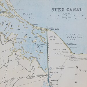 1898 Suez Canal Map: Vintage Cartography Print (mediterranean & Indian ...