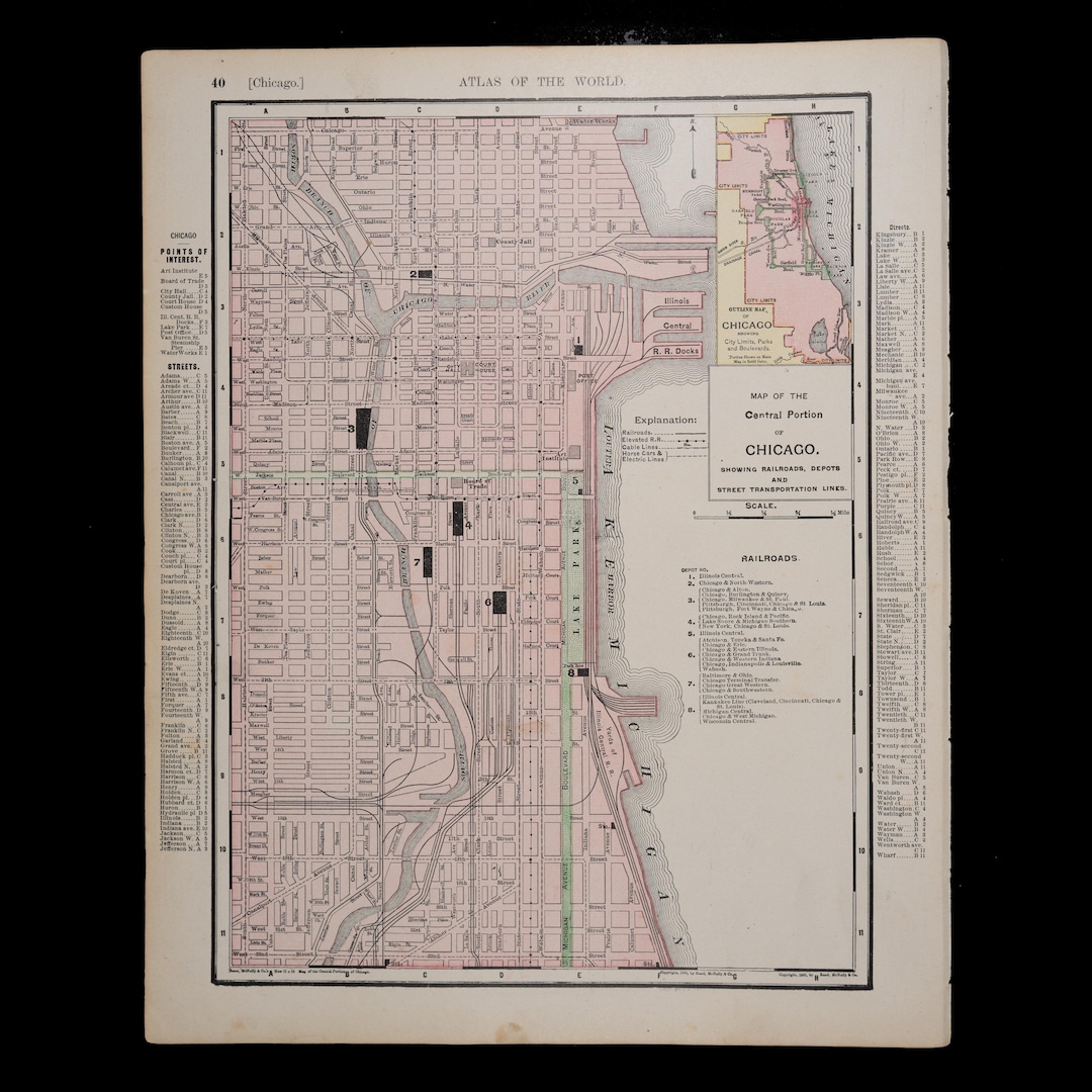 1897 CHICAGO, ILLINOIS, USA - Original Map From Rand Mcnally and ...