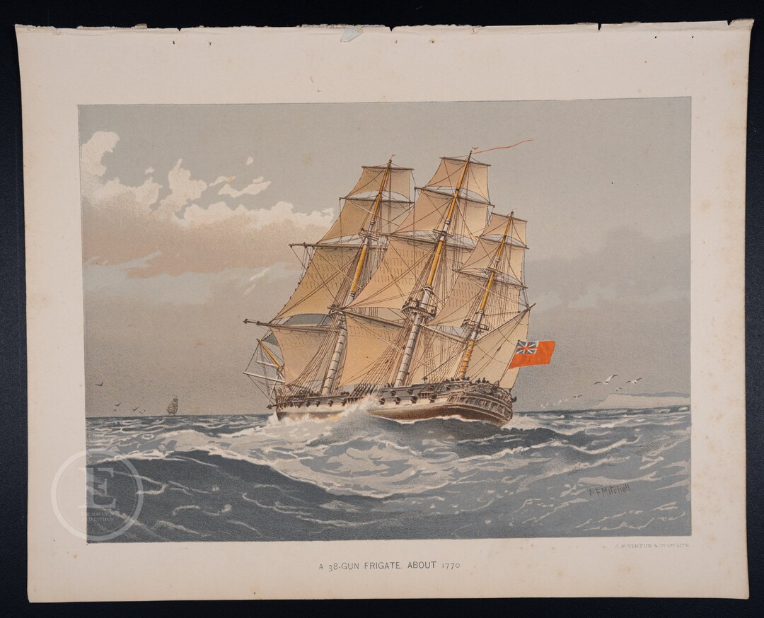 A 38-gun FRIGATE, About 1770 is an Original Rare Print of an Antique ...