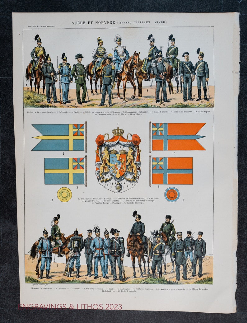 Sweden and Norway Maps/ Flags, Infantry, Army From le Noveau Larousse ...