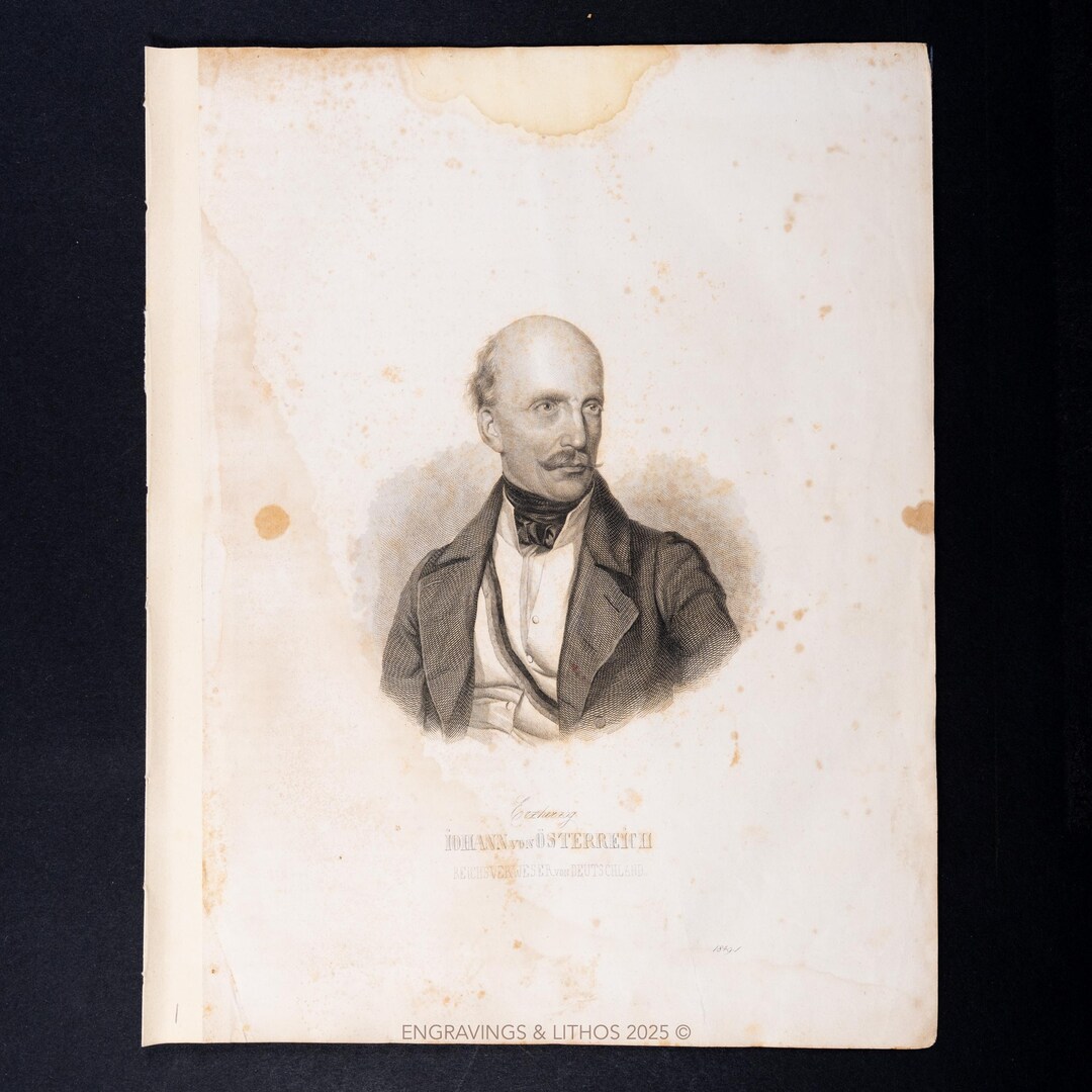 1849 ARCHDUKE JOHANN of AUSTRIA – Antique 1849 Lithograph Print ...