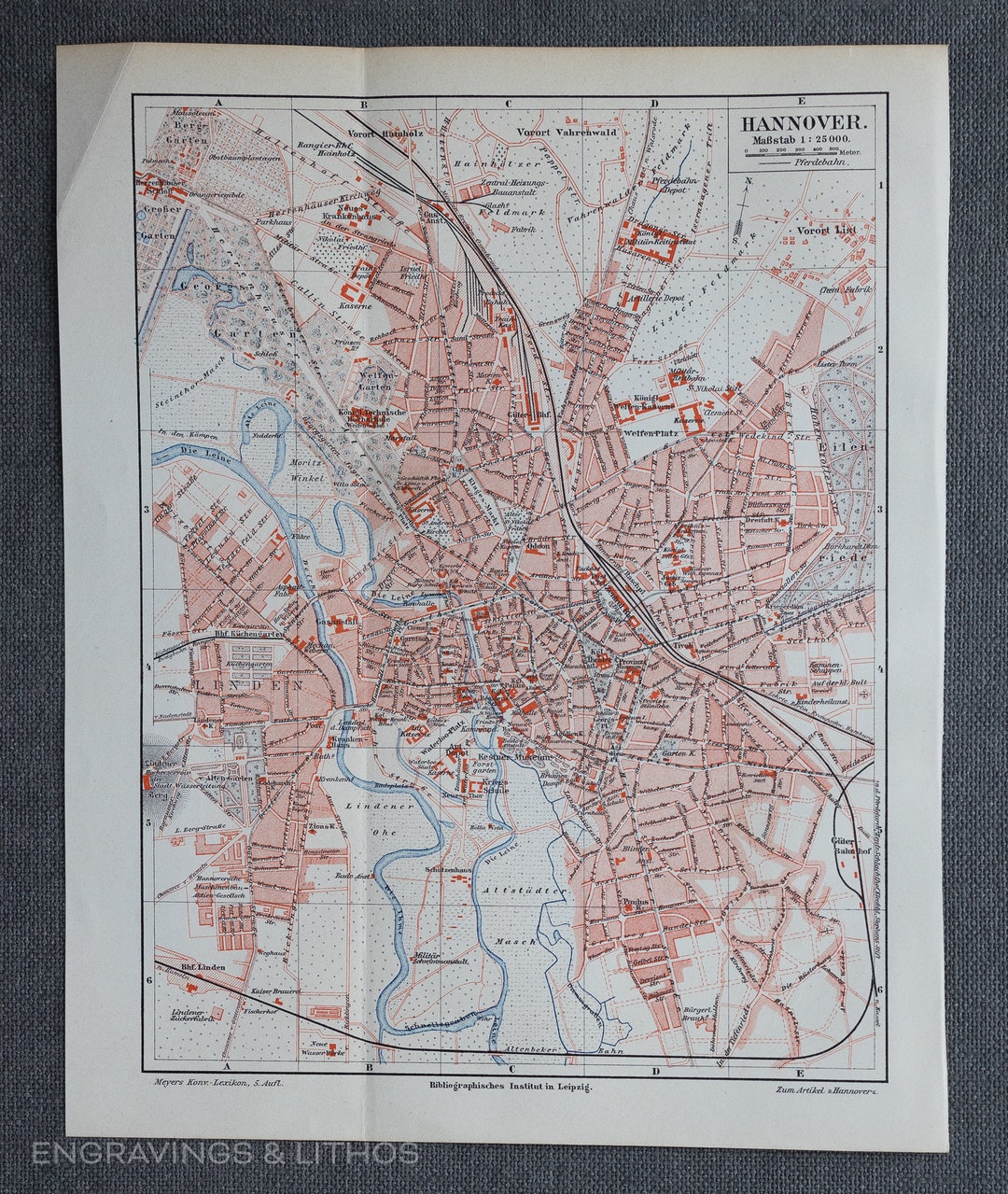Map of Hannover, Germany - Original Color Lithography From Meyers ...