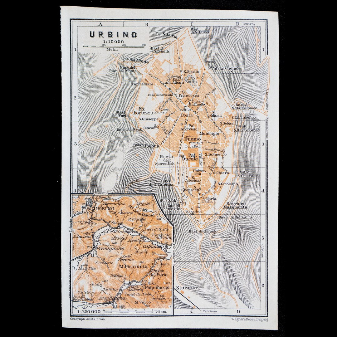 1893 Map of URBINO, Historic Town in the MARCHE, ITALY- Authentic ...