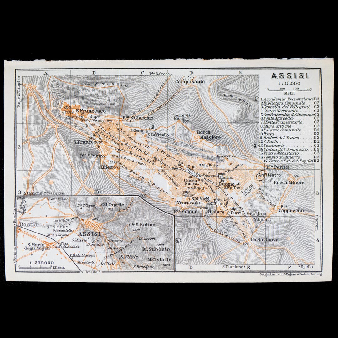 1893 Map of ASSISI, Town in UMBRIA, Central ITALY - Authentic ...