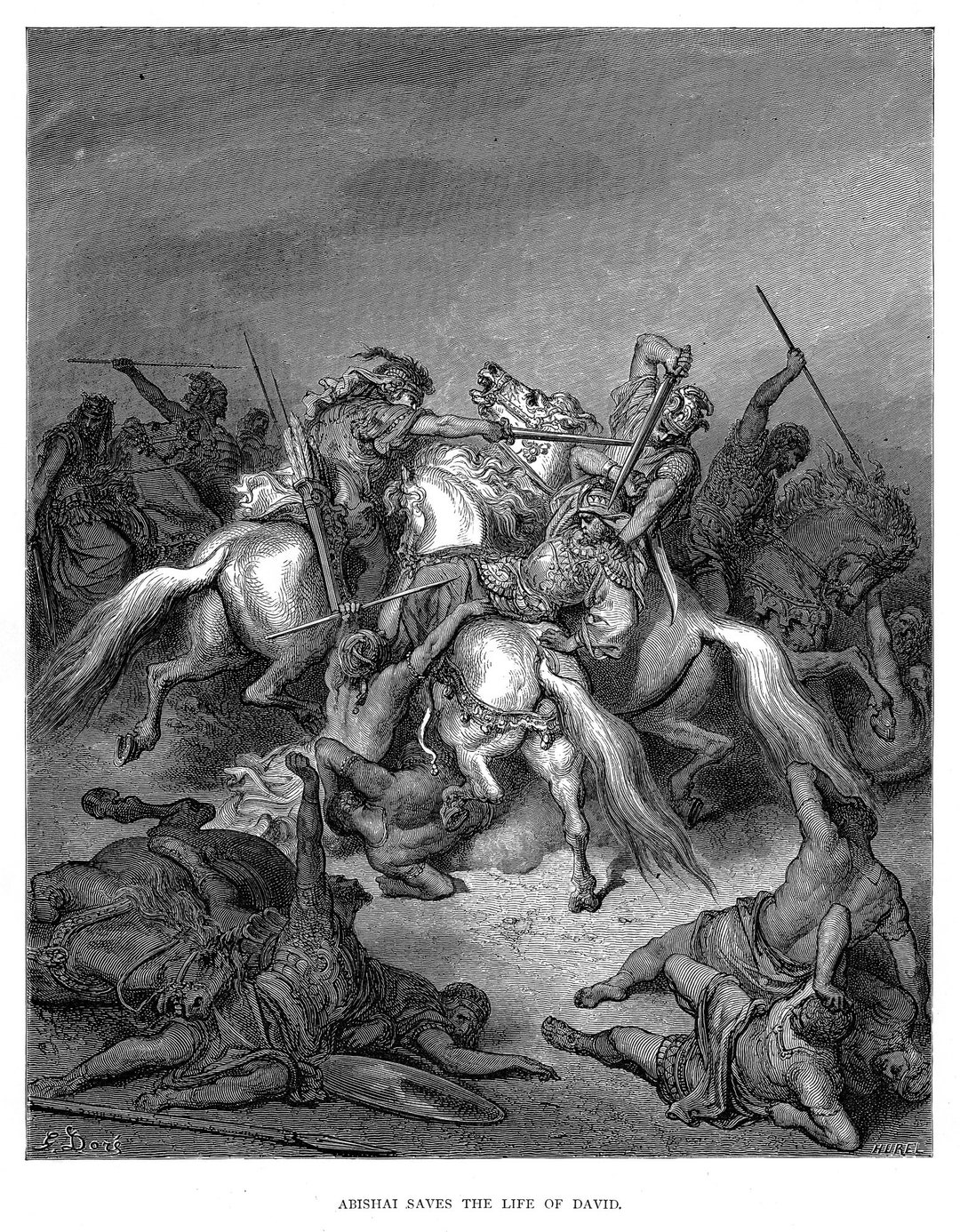 1870 Abishai Saves the Life of David - Engraving by Gustave Doré ...
