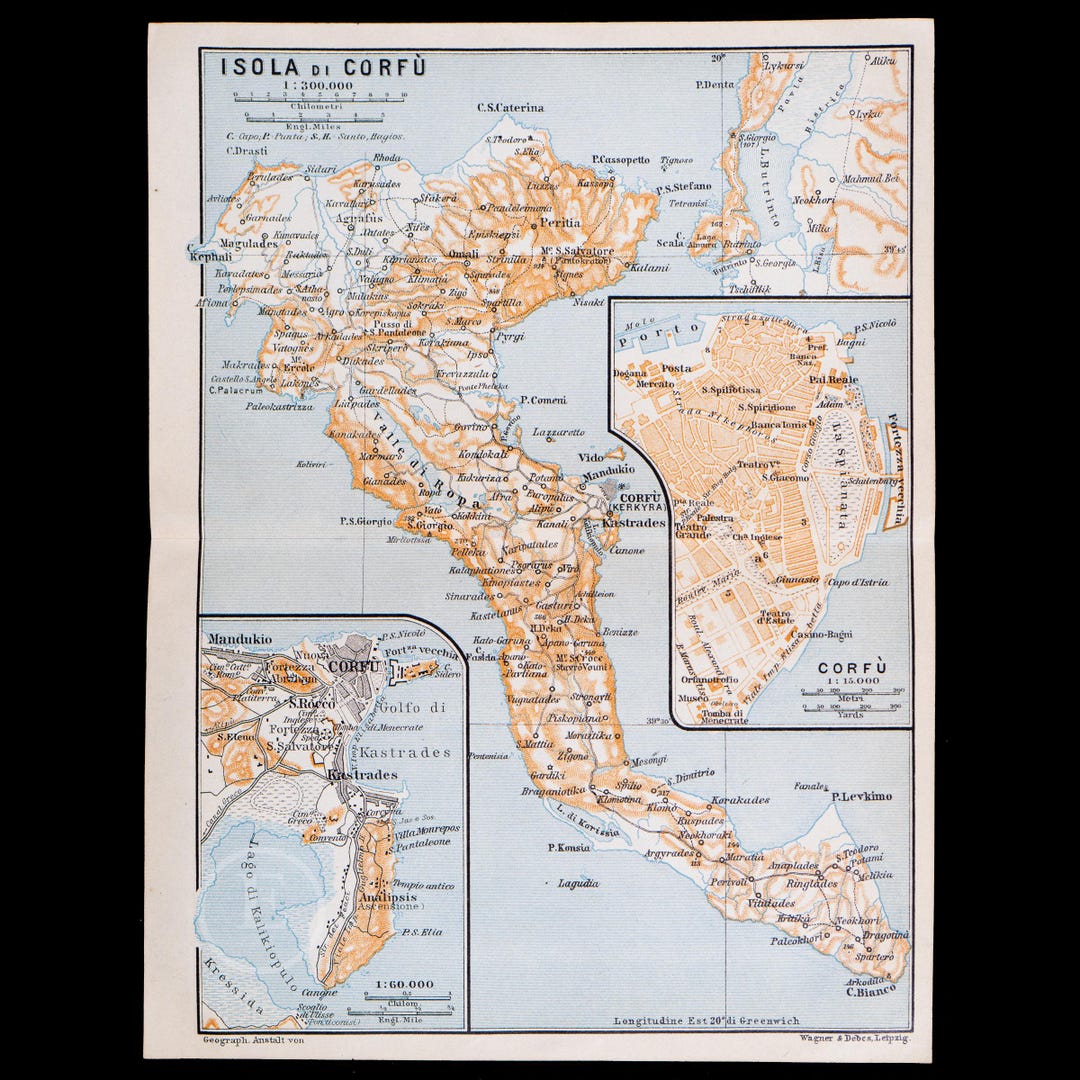 1893 Corfu Island Map - Antique Greek Travel Lithograph Print - Etsy