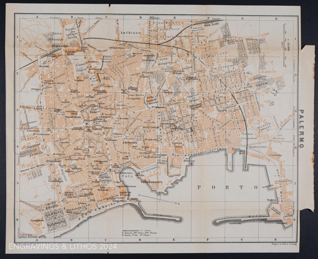 1893 Palermo Map: Antique Lithograph From Sicily Travel Guide - Etsy