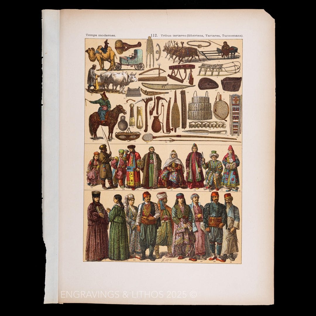 1890 TATAR TRIBES Weapons & Costumes - "costume, Weapons, Utensils, and ...
