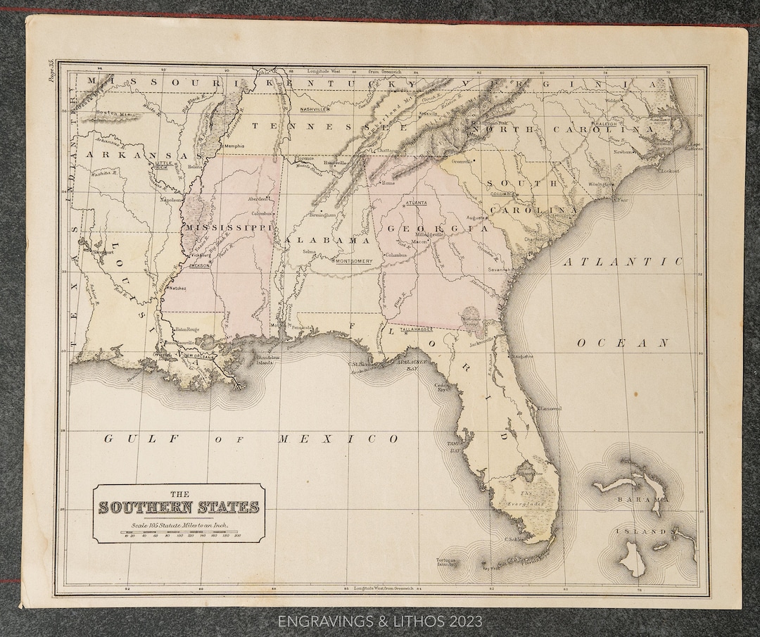 ORIGINAL Print RARE / the Southern States - USA 1800s / - Etsy