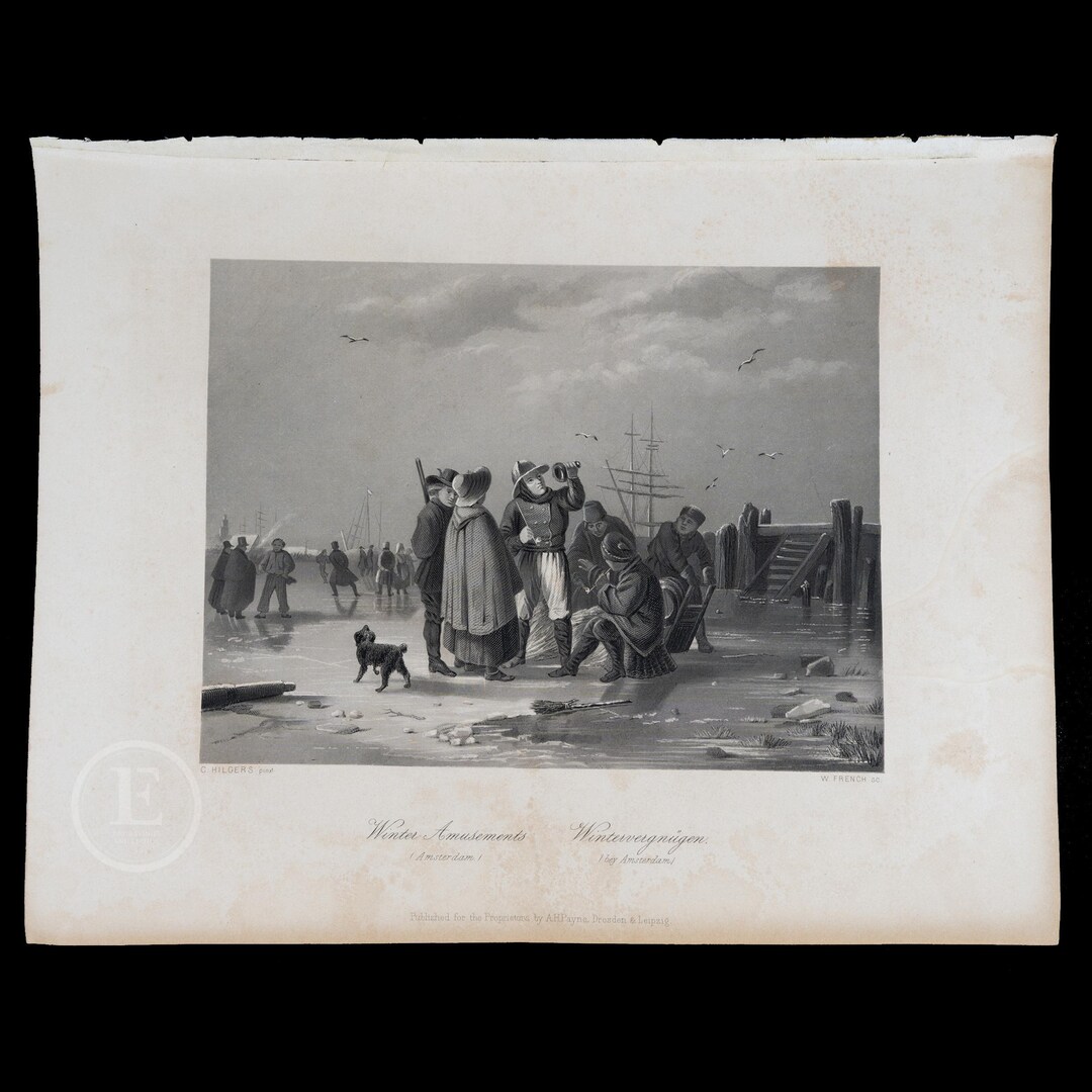 1855 WINTER AMUSEMENTS - Black and White Steel Engraving by Albert ...